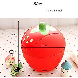 Manafun Cute Mini Waste Bins, Strawberry Desk Trash Can Roll Cover Wastebasket, Food Organizer for Office, Room, Desk, Bathroom (Pink)