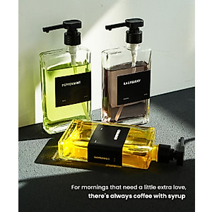 APT 1101 Glass Coffee Syrup Dispensers with Pumps, Syrup Bottles with Label Set - Essential Coffee Bar Accessories, 11.8 oz/350ml, Set of 2 (Black)