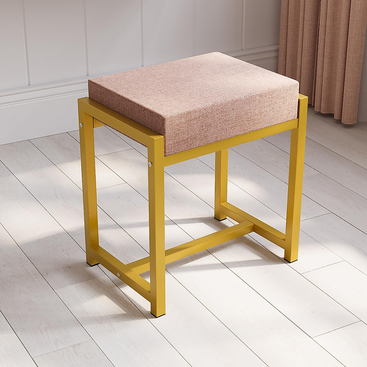 Semiocthome White Makeup Vanity Desk with Mirror and Lights, Make Up Vanity with Power Strip, 39.4" W Vanity Table with 2 Drawers and Stool for Girls, Vanity Set with Gold Metal Frame for Bedroom