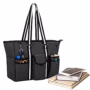 CURMIO Teacher Work Bag with Bottom Support Pad, Large Teacher Tote Bag with Laptop Sleeve for School, Office, Black (Bag Only, Patented Design)