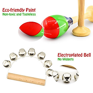 MUSICUBE 7 Pcs Musical Instrument Toys Set for Kids Wooden Percussion Instrument with Hand Drum, Maracas, Triangles, Hand Bell Educational Instrument for Toddler Birthday Gift for Boys Girls Aged 3+