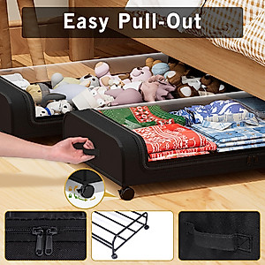 Under Bed Storage with Wheels 2 Pack: Under Bed Storage Containers with Lids, Large Under the Bed Storage with Wheels, Storage Drawers for Clothes, Books, Shoes (31”L x 17”W x 6.8”H)