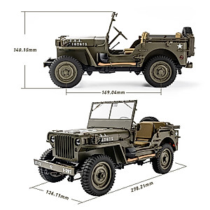 WOWRC RocHobby 1/12 1941 MB Scaler RC Jeep, 4x4 Hobby Grade RTR RC Car Mini RC Rock Crawler Military, 2.4Ghz RC Truck with 180 Brushed Motor, LED Lights, Battery and USB Charger for Adults