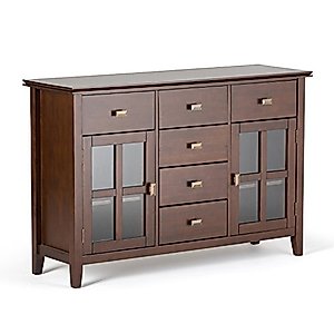 SIMPLIHOME Artisan Solid Pine Wood 54 inch Contemporary Sideboard Buffet Credenza in Russet Brown features 2 Doors, 6 Drawers and 2 Cabinets with Large storage spaces