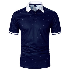 Floerns Men's All Over Print Golf Shirt Short Sleeve Collar Neck Polo Shirt Navy Blue S