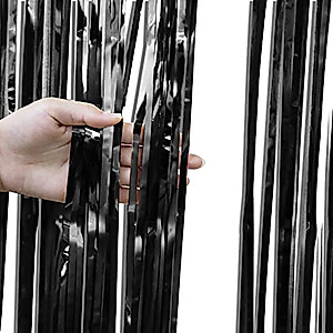 6 pcs Black Fringe Curtains Party Decorations with Garlands Streamers Photobooth Props Party Backdrop Background for Wedding Halloween Birthday Bridal Shower Bachelor Party Supplies 