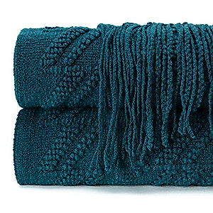 Chanasya Teal Throw Blanket with Tassels - Acrylic Knitted Super Soft Fluffy Warm Cozy Lightweight Chic Boho Blanket for Bed Sofa Chair Couch Cover Living Bed Room (50x65 Inches) Deep Teal