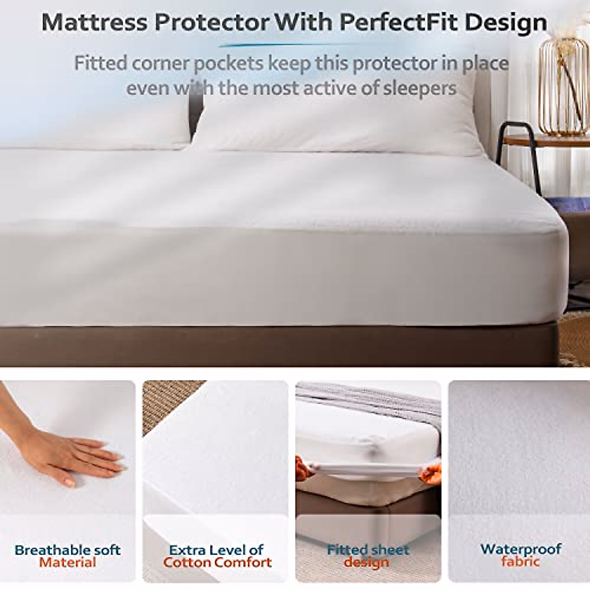 PlushDeluxe Waterproof Mattress Protector, Breathable Soft Cotton Terry Surface (Twin)