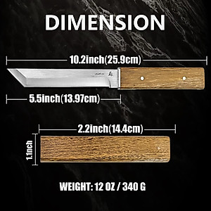MADSABRE Samurai Full Tang Knife Japanese Katana - Tanto Fixed Blade Knives for Outdoor Tactical Hunting Survival Knives with Wooden Sheath (D2 Steel-Yellow)