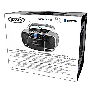 Jensen Stereo CD-590 Portable Bluetooth Home Audio CD/Cassette Boombox Digital Tuner AM/FM Radio Sound System, Top-Loading MP3 CD Player, Cassette Player/Recorder - Platinum Exclusive