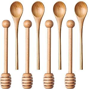 4pcs 6inch Honey Dipper Stick,Long Handle Coffee Stirring Spoons,Wooden Honey Jar Spoons Stirrer,Dessert Iced Tea Cocktail Mixing Spoons for Home Kitchen