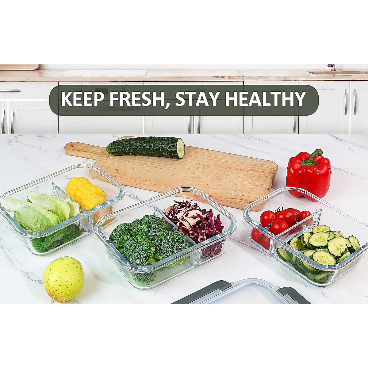 M MCIRCO [5-Pack,36 Oz] Glass Meal Prep Containers 2 Compartments Portion Control with Upgraded Snap Locking Lids Glass Food Storage Containers, Microwave, Oven, Freezer and Dishwasher (4.5 Cups)