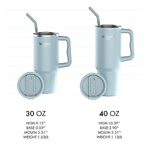 30 oz Water Cup with Straw and Lid, Insulated Water Bottle with Handle, BPA Free Reusable Double Wall Stainless Steel Tumbler Cup for Adults, Light Blue