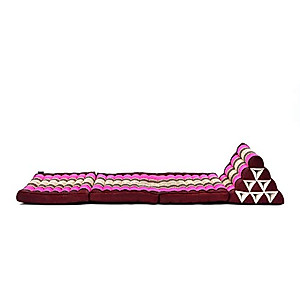Leewadee 3-Fold Mat with Triangle Cushion – Comfortable TV Pillow, Foldable Mattress with Cushion Made of Eco-Friendly Kapok, 67 x 21 inches, Auburn Pink