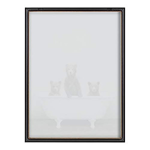 Kate and Laurel Blake Three Little Bears in Vintage Bathtub Framed Printed Glass Wall Art by Amy Peterson, 18x24 Gray, Adorable Woodland Animal Art for Wall
