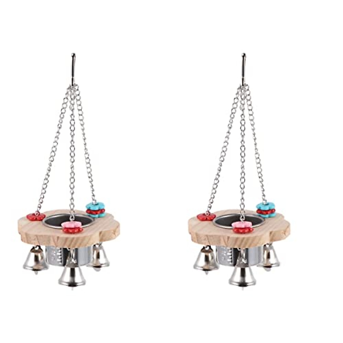 Chew Toys 2pcs Steel Bells Toy- Toys Wooden Size Drinking Pet Parrot Bowl Food Stainless Swing Cage Stand Hanging Practical Wood Chewing with Interactive Small Feeding Large Bird Cage
