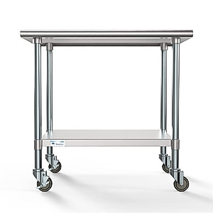 KoolMore Commercial 30” x 36” Stainless Steel Work Table with Wheels for Restaurant or Home Use, Under Storage Shelf for Food, Tools, and Hardware, Heavy Duty Metal Workspace (CT3036-18C), Silver