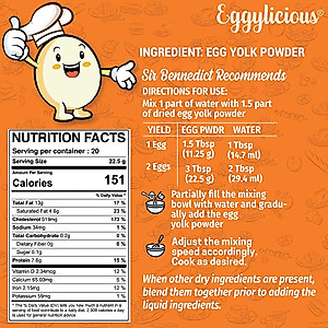 Eggylicious Egg Yolk Powder, Dried Natural Protein Powder, Made from Fresh Eggs, Pasteurized,Smoothies, Non-GMO, No Additives, Used for Baking,1lbs(16oz)