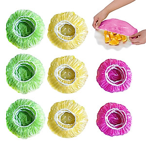 Elastic Food Storage Covers Reusable Stretch Plastic Wrap Bowl Covers Shower Cap Disposable Elastic Alternative Dish Covermate Lids Fit to Foil for Family Outdoor Picnic 3 Size (180)