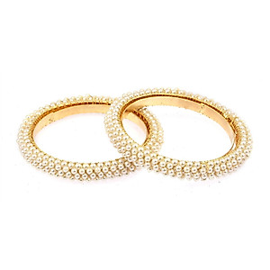 Efulgenz Faux Pearl Bangles Indian Traditional Beaded Bangles Antique Bangle Bracelet Set Bridal Wedding Bollywood Fashion Statement Jewelry for Women