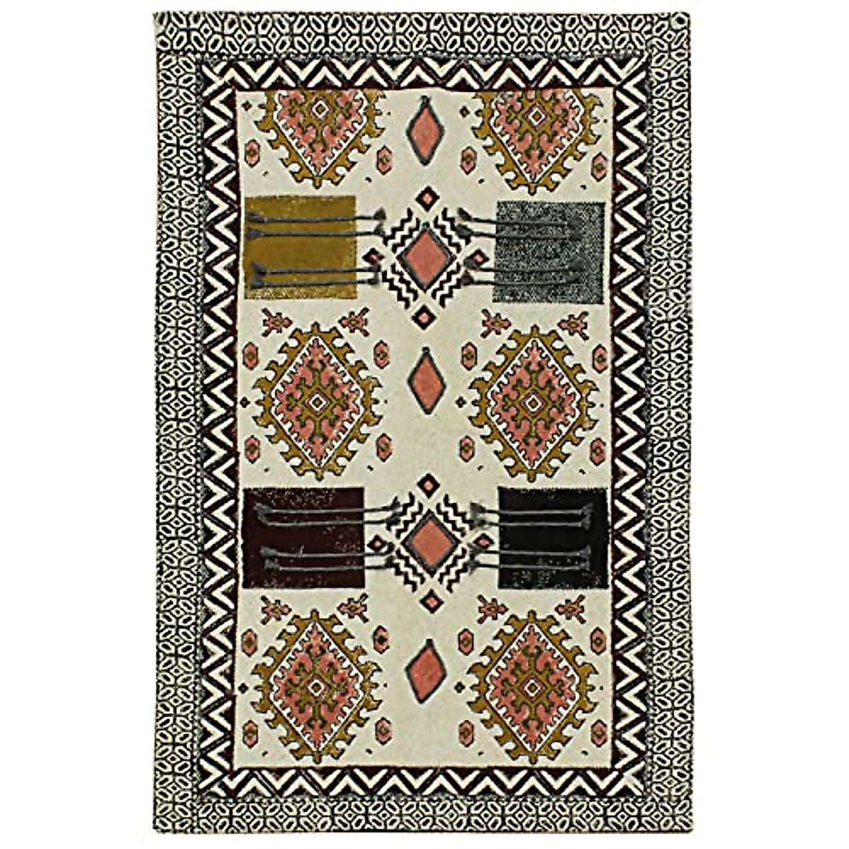 Casavani Beige, Black Tribal Cotton Hand Made Rug, Home Decorative Bohemian Kilim Rug Hand Woven Rag Rug Entryway for Living Room Laundry Room Dormat Bed Room Bathroom 4x10 Feet Runner