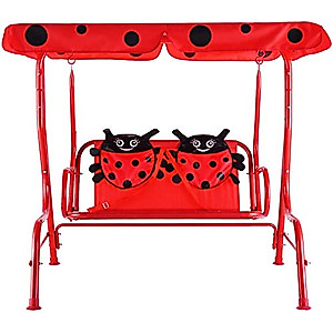 Casart Children's Swing, Patio Swing with Safety Belt and 2 Seats, Ladybug Pattern