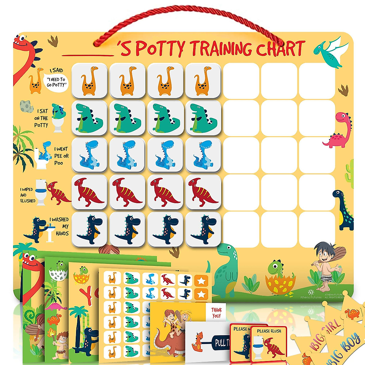 ATHENA FUTURES Potty Training Chart for Toddlers Magnetic Reuseable - Dinosaur Design and Dinosaur Potty Training Toilet Targets