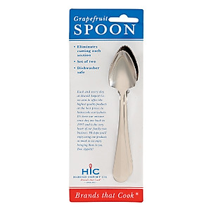 HIC Harold Import Co. Grapefruit Dessert Spoons with Pointed Tip and Serrated Edge (Set of 2), 6", Stainless Steel