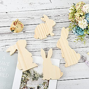 4Pcs Easter Wooden Bunny Cutouts Unfinished Bunny Tiered Tray Decor Large Wood Bunny Table Wooden Signs Easter Spring Ornament for DIY Craft Party Desk Office Home Classroom Decor