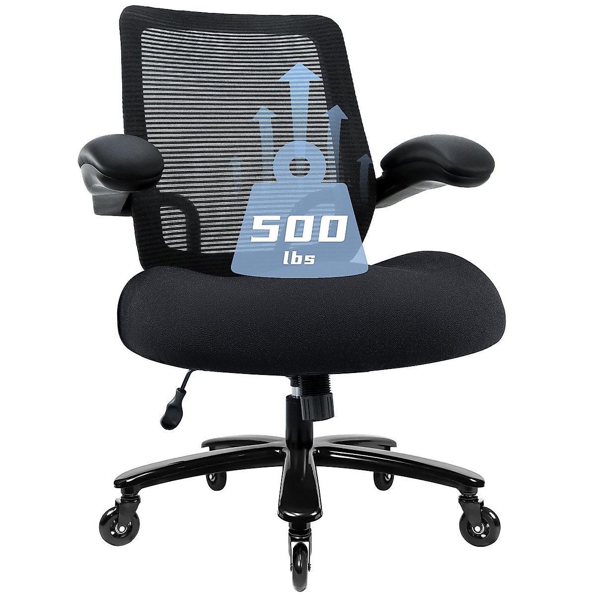 500lbs Big and Tall Office Chair - Heavy Duty Mesh Ergonomic Desk Chair, High Back Computer Chair - Flip-up Armrests, Wide Thick Seat Cushion, Quiet Wheels