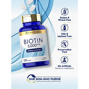 Carlyle Biotin 5000mcg Softgels | 200 Count | Vitamins for Hair Skin and Nails | Non-GMO, Gluten Free Supplement