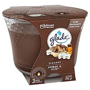 Glade Candle Elegant Amber & Oud, Fragrance Candle Infused With Essential Oils, Air Freshener Candle, 3-Wick Candle, 6.8 Oz