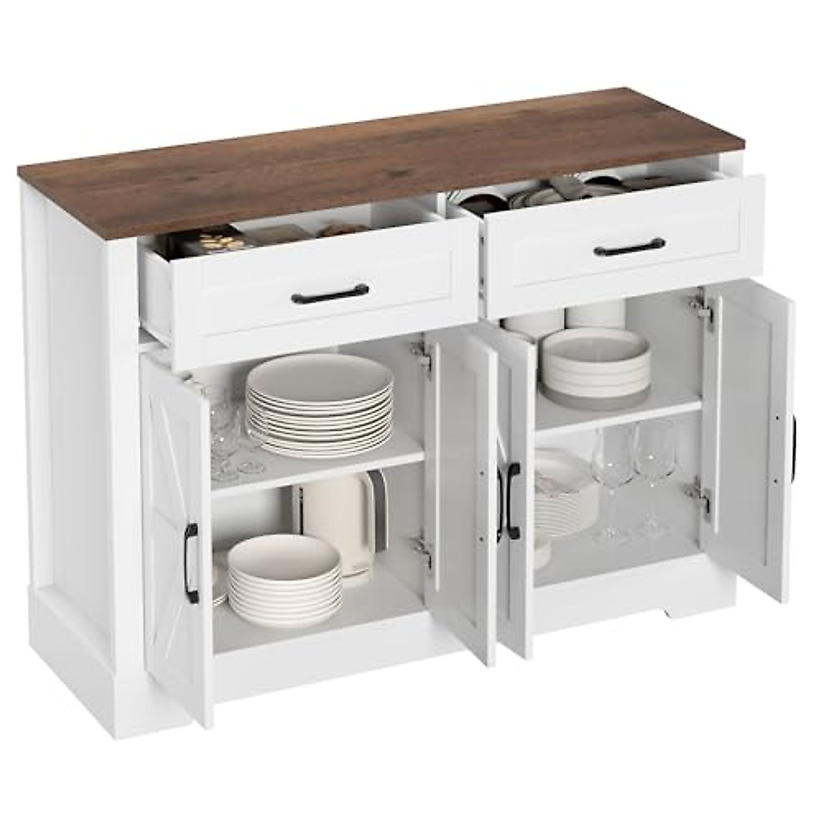 BOTLOG Farmhouse Buffet Cabinet with Storage, 47.2" Sideboard Storage Cabinet with Drawers Coffee Bar Cabinet for Kitchen, Dining Room, Hallway, White