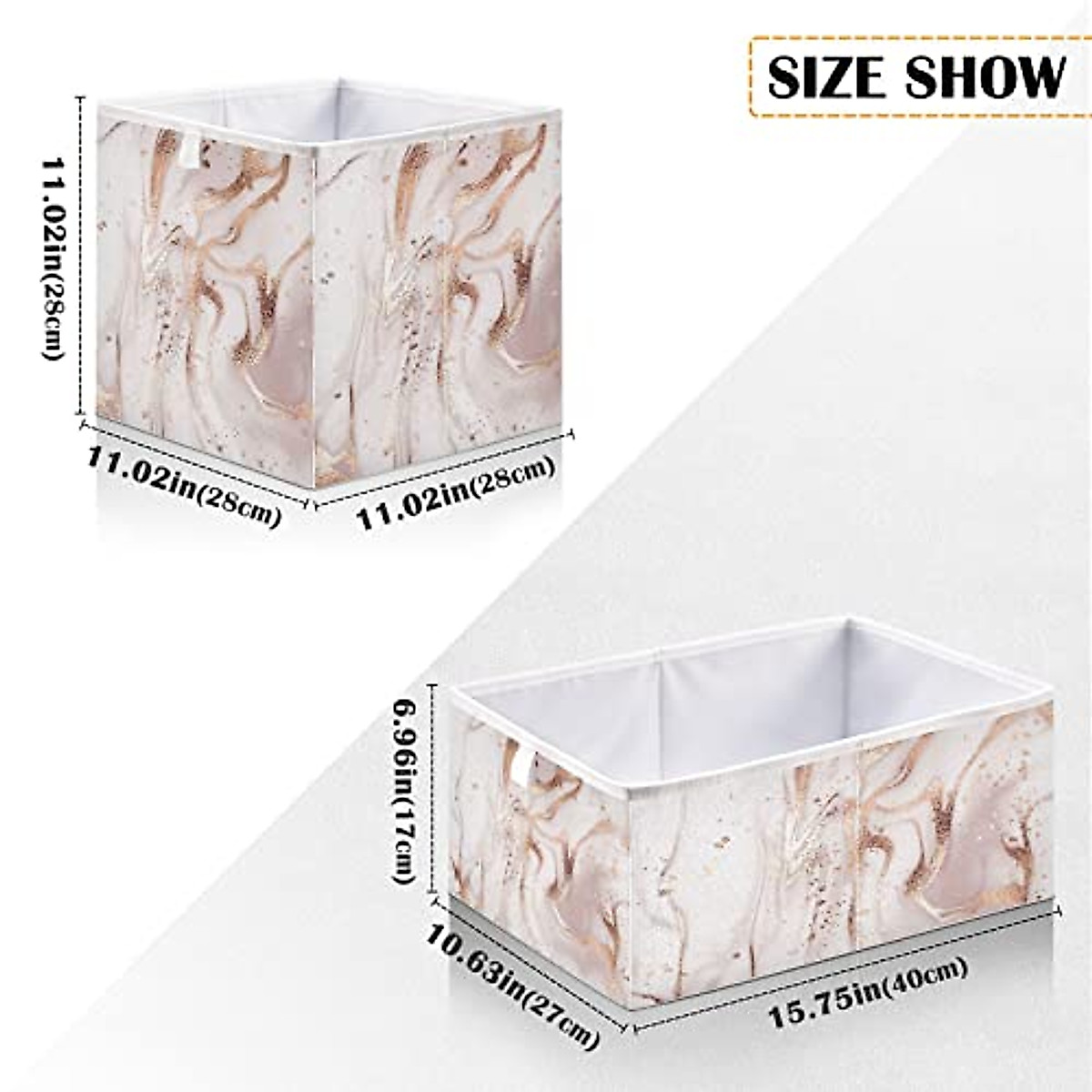 Rose Gold Marble Storage Bins Cubes Storage Baskets Fabric Foldable Collapsible Decorative Storage Bag with Handles for Shelf Closet Bedroom Home Gift 11" x 11" x 11"
