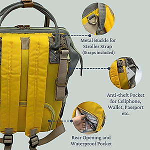 Babykargo Diaper Bag Backpack, Large Capacity, Shower gift, Water Resistant, Tote, Travel Bag & FREE Accessories (Yellow-Gray)