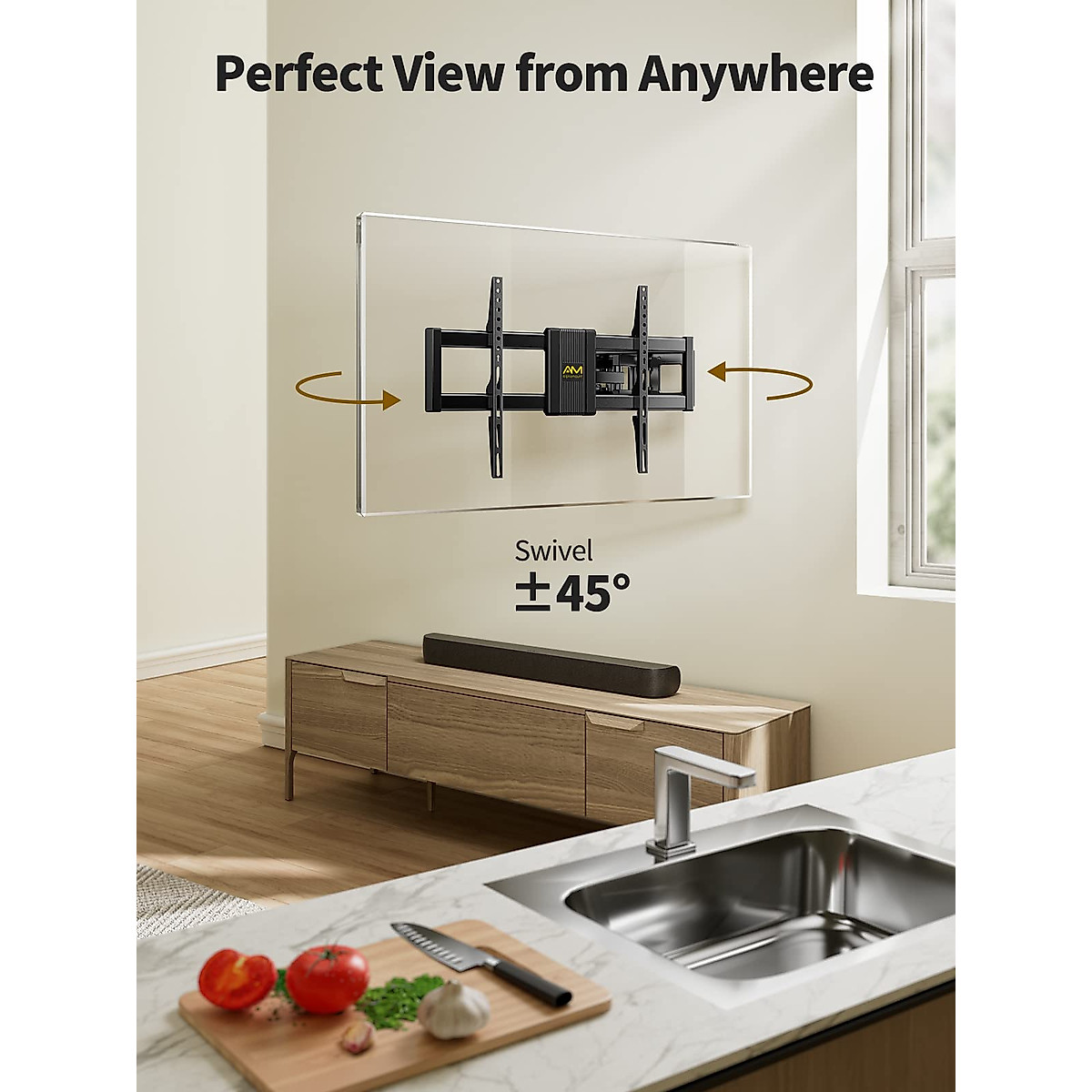 AM alphamount Full Motion TV Wall Mount for Most 37-75 Inch TVs up to 100 lbs, Swivel TV Mount with Dual Articulating Arms, Wall Mount TV Bracket Max VESA 600x400mm, Fits 16″ Wood Studs, APLF6