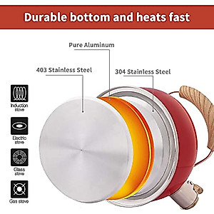 ROCKURWOK Whistling Tea Kettle, 2.5 QT / 80 OZ, Gradient Red Teapot, Universal Base for Induction | Gas | Electric | Halogen | Radiant, Cool Toch Foldable Handle, Vintage