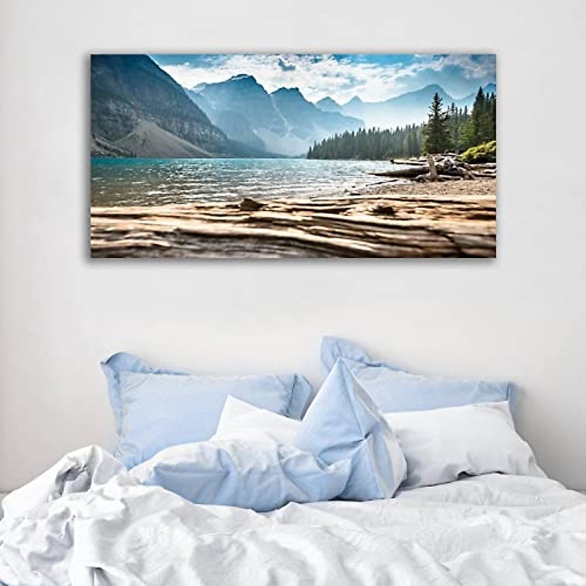 WRHIDBLSWRW Framed Canvas Wall Art Print On Canvas Moraine Lake in Banff National Park Canada Pictures Posters Artwork for Living Room Bedroom Ready to Hang Wall Decor 20X40