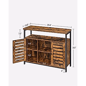 VASAGLE Buffet Cabinet, Sideboard Storage Cabinets with Compartments, Adjustable Shelves, Louvered Doors, 13.8 x 39.4 x 32.1 Inches, Rustic Brown and Black