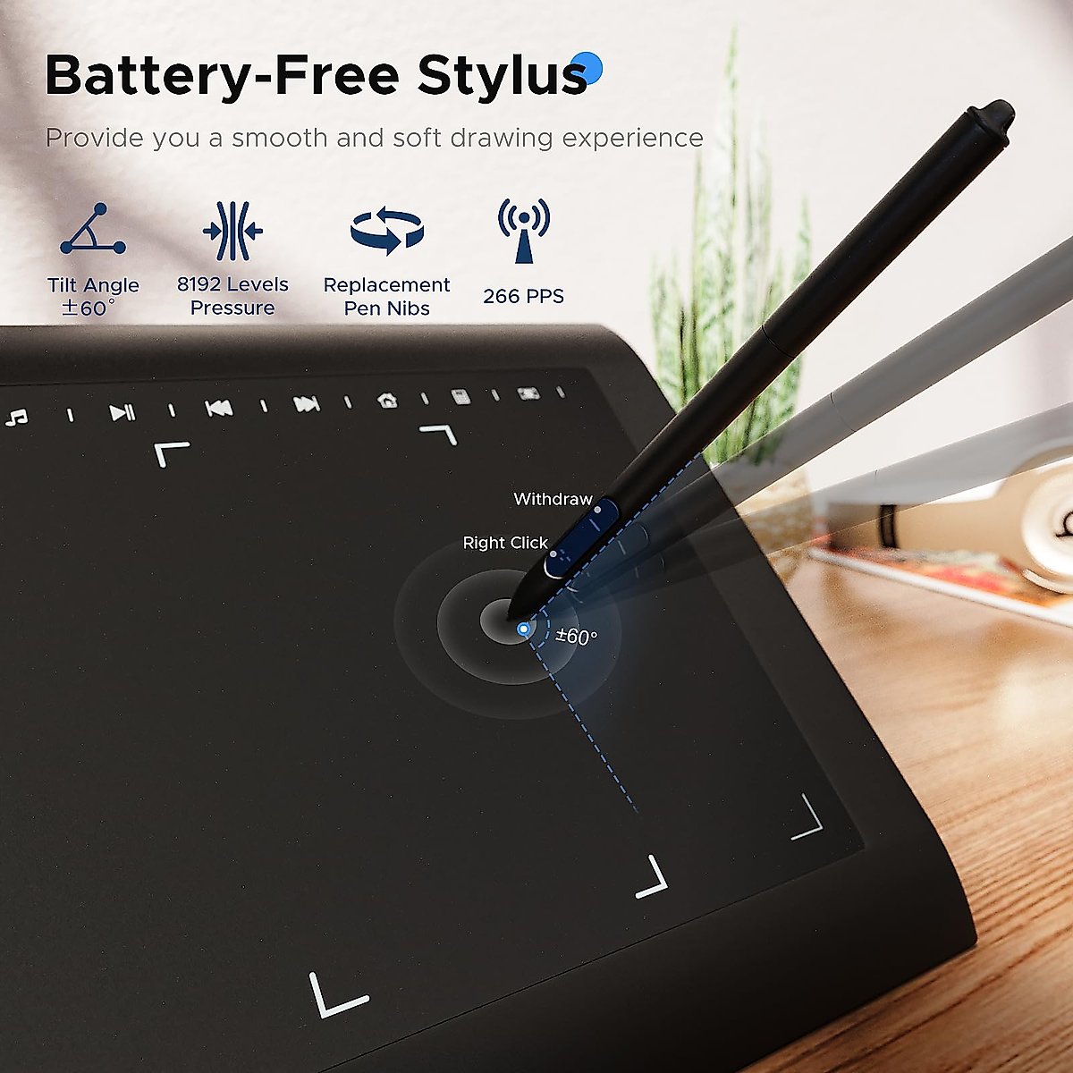 TeinenRon Graphics Drawing Tablet with Stand,10x6 Inch Drawing Tablet with 8192 Level Pen,12 Hot Keys,Digital Drawing Pad Compatible with PC/Mac/Android for Painting,Design&Online Teach