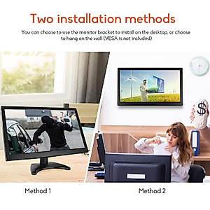 WHOLEV 15.6" IPS Security Monitor 1080 FHD Color Screen with Remote Control AV VGA HDMI BNC USB Input 178° Wide Angle Built-in Speaker for Gaming Display DVD DVR