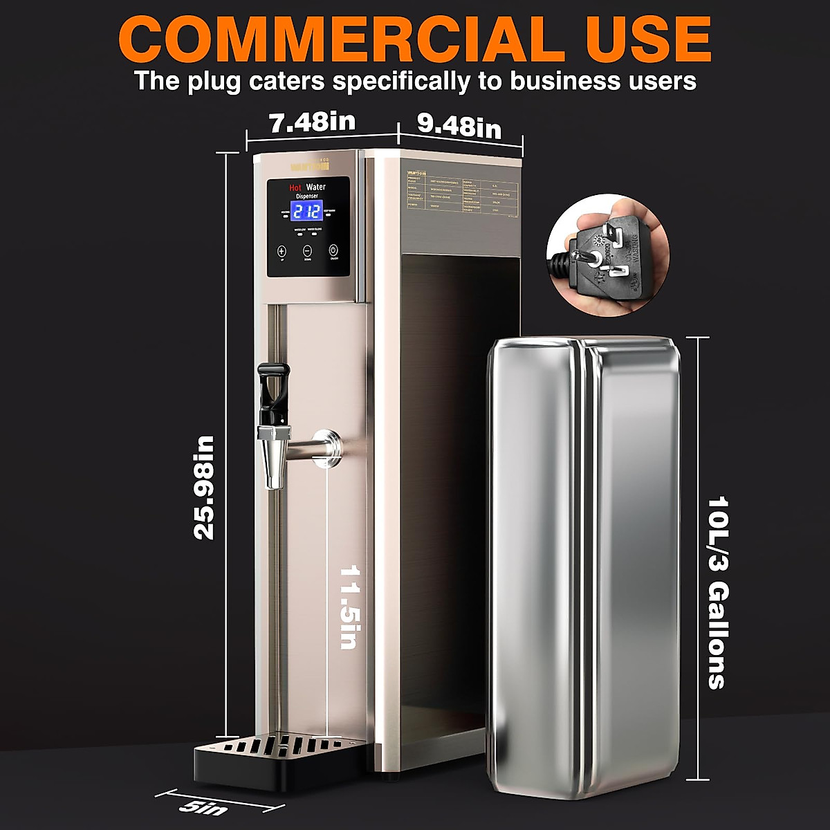 Wantjoin Commercial Hot Water Dispenser with Commercial Plug, Electric Water Boiler Warmer 30L(8 Gallon)/Hour, Hot Water Machine 10L (2.5 Gallon), Instant Heating for Coffee & Milk Tea,1800W
