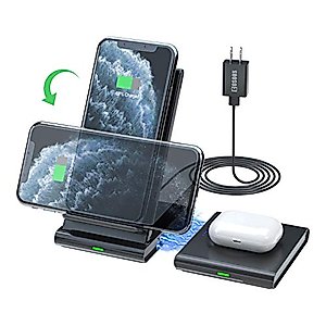 Dual Wireless Charger,COSOOS Wireless Charging Stand for iPhone 14 Pro Max/14 Pro/14/13/12/11/Xs/X, Airpods 3/Pro,Samsung Galaxy S21/S20/S10,Samsung Watch,Galaxy Buds (with Fast Adapter)