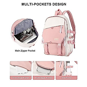 coowoz School Bag Lightweight Casual Daypack College Laptop Backpack for Men Women Water Resistant Travel Rucksack for Sports High School Middle Bookbag for girls(Pink white)