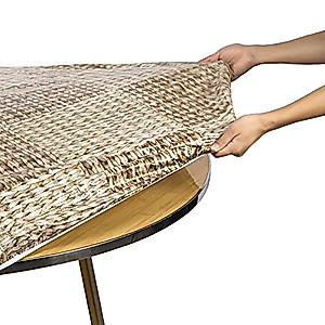 mimdmi Table Cloth, Fitted Round Plastic Vinyl Tablecloth with Flannel Backing and Elastic Edge, Waterproof Table Protector for Dining Room Table (Wicker, Large, 43-56 inch )