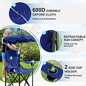 LET'S CAMP Camp Chair with Shade Canopy Folding Camping Recliner Chair with Carry Bag for Outdoor Camping Hiking Beach, Heavy Duty 350 LBS