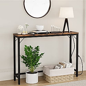 Amyove Console Table with Outlets, Narrow Sofa Table with Charging Station, 39.3" Entryway Table with Storage, Behind Couch Sofa Table for Living Room, Hallway, Foyer, Bedroom-Vintage