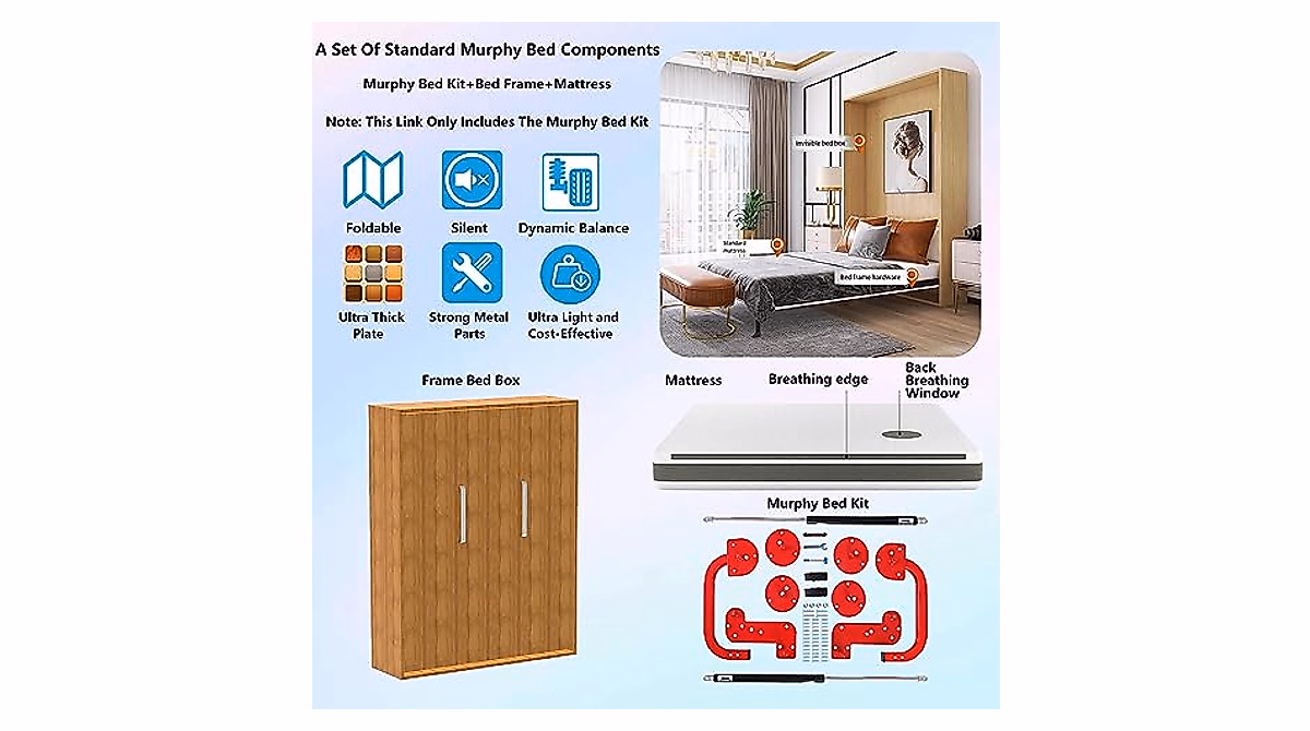 Tlongxia Queen-Horizontal Murphy Bed Hardware with Coarse Gas Bumper ...