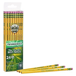 Ticonderoga Wood-Cased Pencils, Unsharpened, #2 HB Soft, Yellow, 24 Count