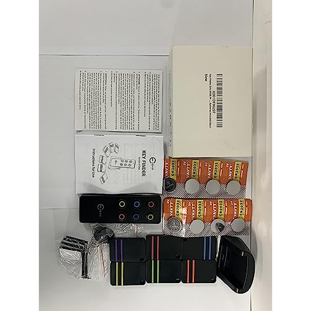 Key Finder, Esky 80dB RF Item Locator with 100ft Working Range, Wireless Wallet Tracker with 1 Transmitter and 6 Receivers for Finding Key, Remote, Pet and Wallet, Batteries Included-Black